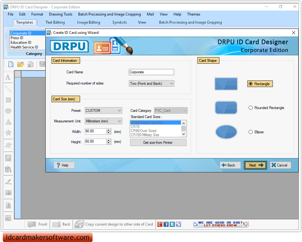 Screenshots of ID Cards Maker (Corporate Edition) to create ID cards