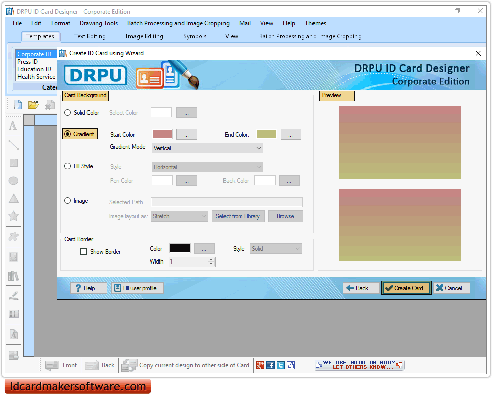 Screenshots of ID Cards Maker (Corporate Edition) to create ID cards