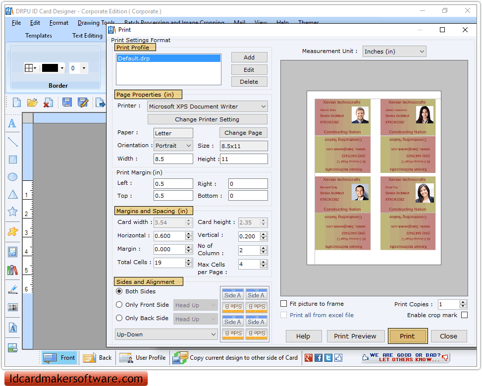Screenshots of ID Cards Maker (Corporate Edition) to create ID cards