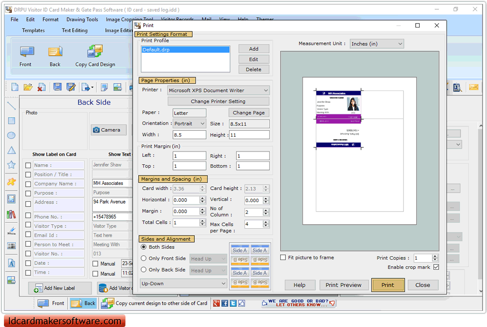 Screenshots of Gate Pass ID Cards Maker to create visitors ID card